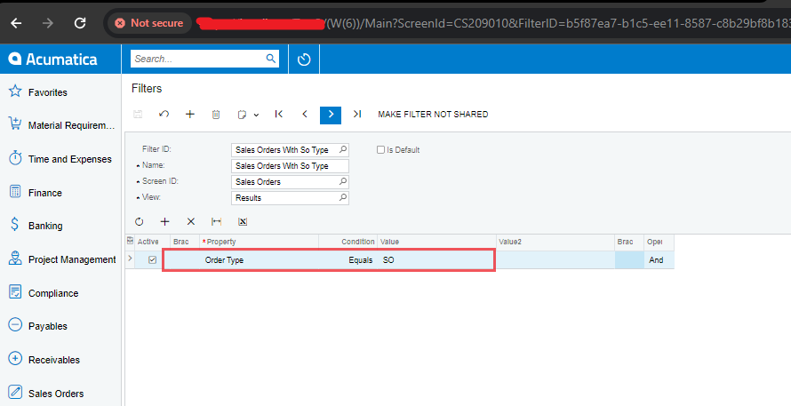 Filters To Generic Inquiries Acumatica