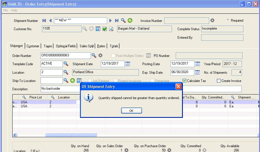 Quantity Limits on the OE Shipment Entry Screen Quantity Limits on the OE Shipment Entry Screen