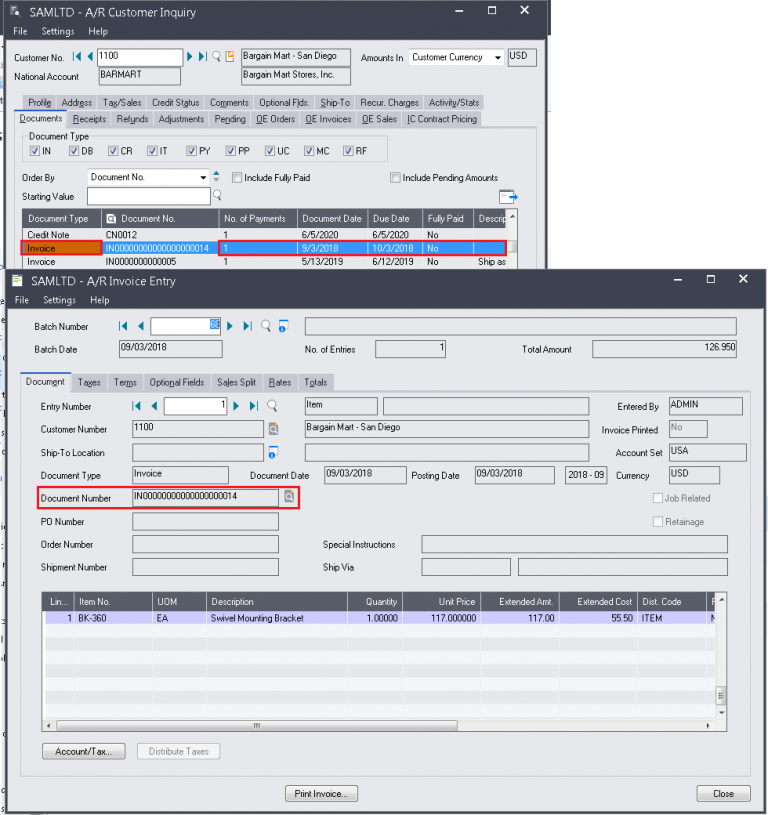 AR Customers - Inquiries for Documents