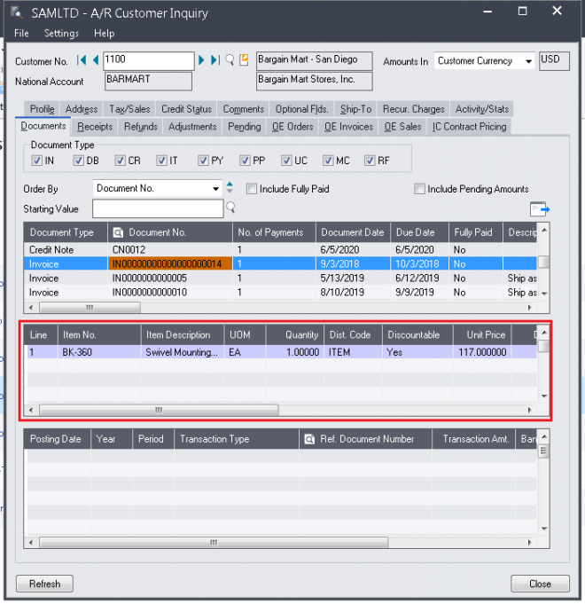 AR Customers - Inquiries for Documents