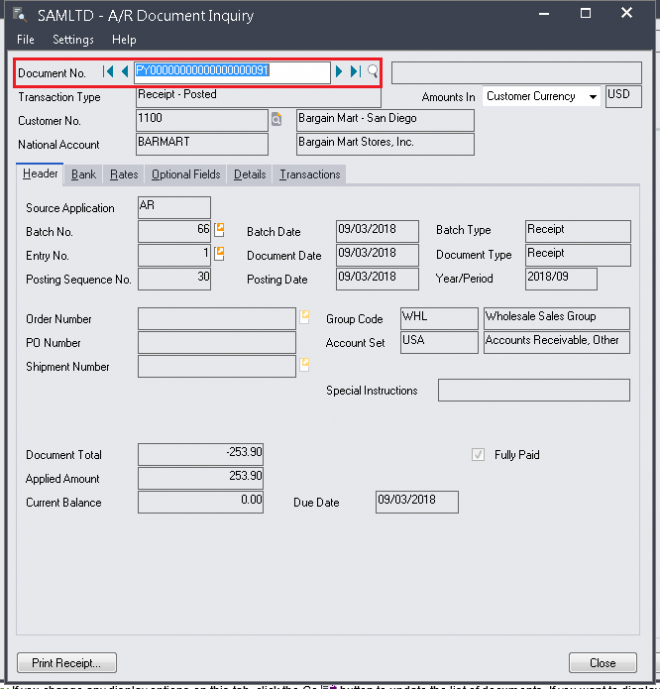 AR Customers - Inquiries for Documents