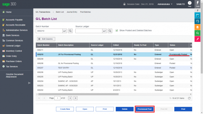 Provisional posting to the Sage 300 cloud