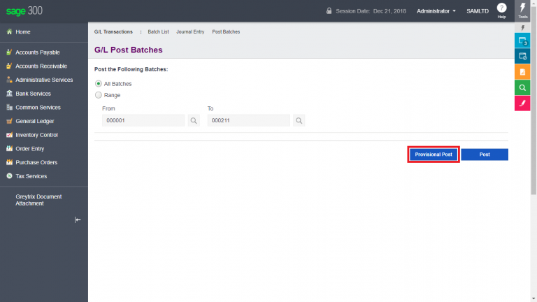 Provisional posting to the Sage 300 cloud