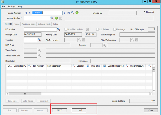 Retrieve the Data click on Load Button when Entry get failed on PO Receipt screen - Sage 300 ERP ...