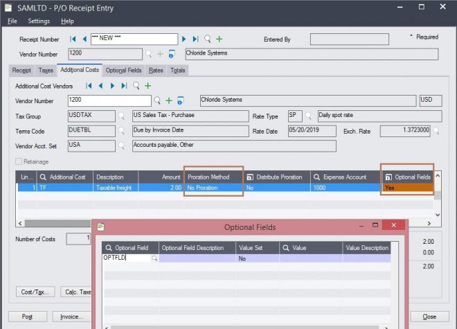 Enable Additional Cost in Purchase Order Receipts