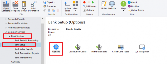 Sage 300 Default Bank Code Setting