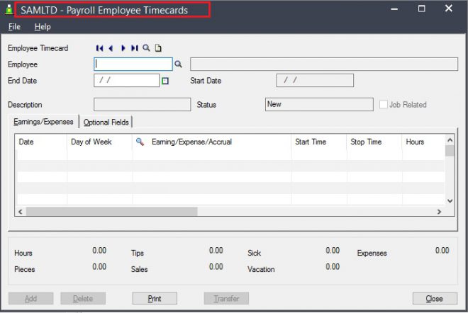 Sage 300 v2020: New Web Screen for Employee Timecards
