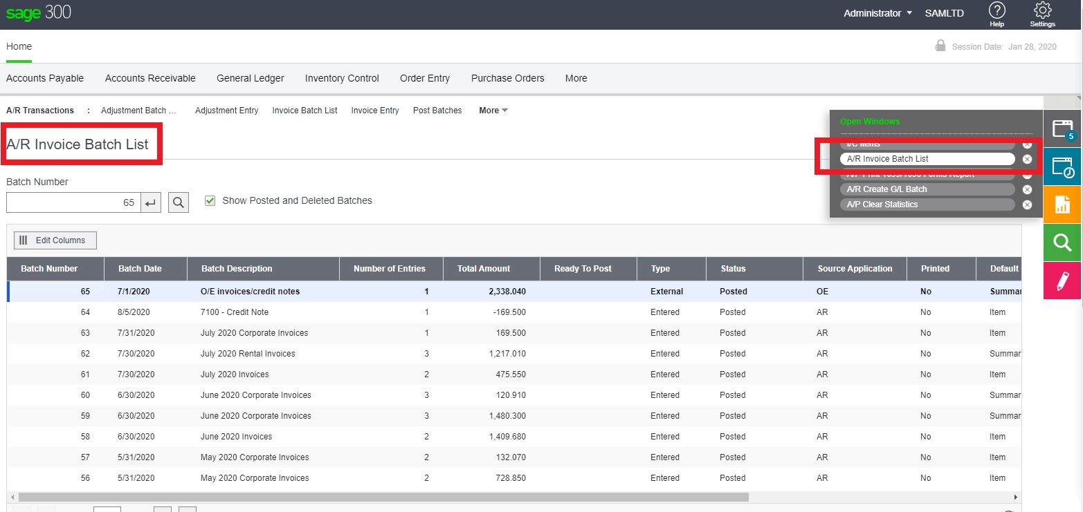 Sage 300c V2018 introduces the Open Windows option.