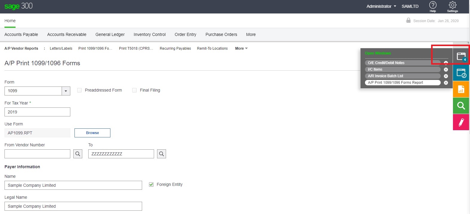 Sage 300c V2018 introduces the Open Windows option.