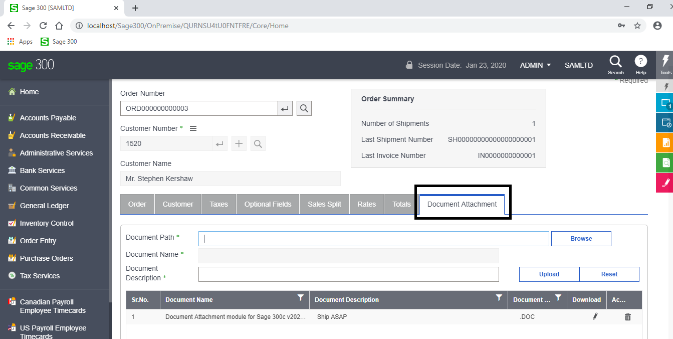 Sage 300 v2020 Cloud New Document