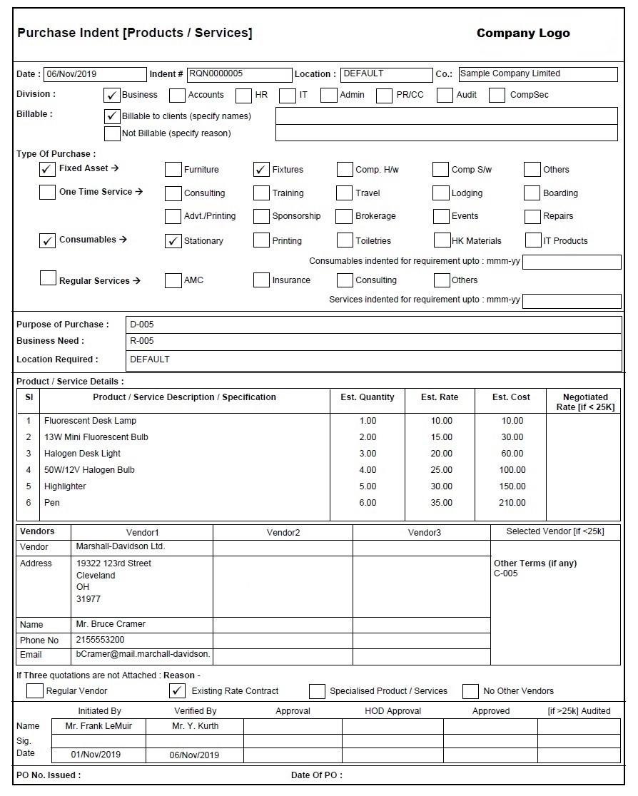 Printing Purchase Indent Report in Sage 300 ERP's PW Module.
