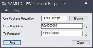 Printing Purchase Indent Report in Sage 300 ERP's PW Module.