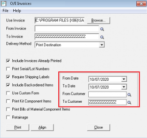 Filter Customer and Transaction Dates in OE Invoice Forms