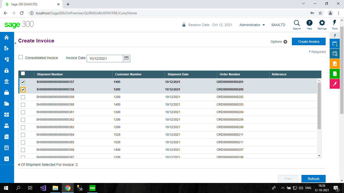 Bulk Invoicing Feature in Sage 300c Web 2021