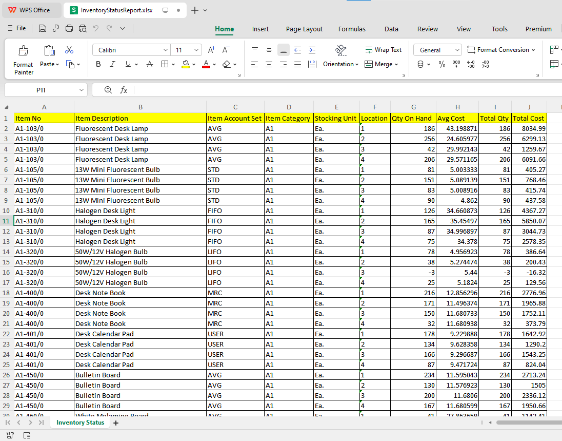 Export Inventory Status Report to Excel in Sage 300 ERP
