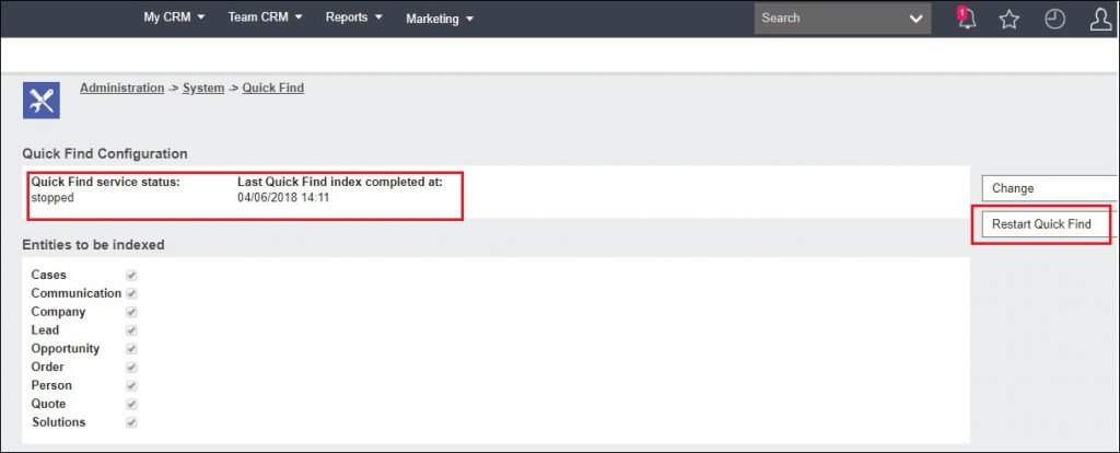 Crm Quick Find Functionality Stopped Working In Sage Crm Sage Crm