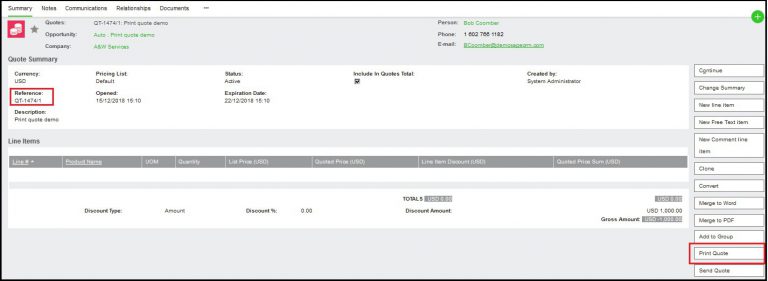 Modify Print Quote button functionality in Sage CRM - Sage CRM – Tips, Tricks and Components