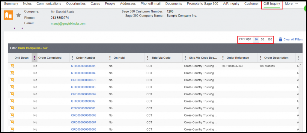 O/E Inquiry and A/R Inquiry tabs in Sage CRM 2018 R3 - Sage 300 2019 ...