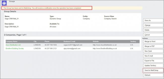 Error While Sending Group To Mailchimp In Sage Crm Sage Crm Tips Tricks And Components