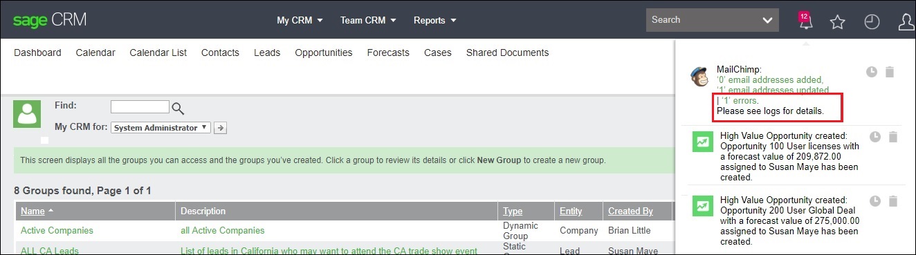 Error While Sending Group To Mailchimp In Sage Crm Sage Crm Tips Tricks And Components