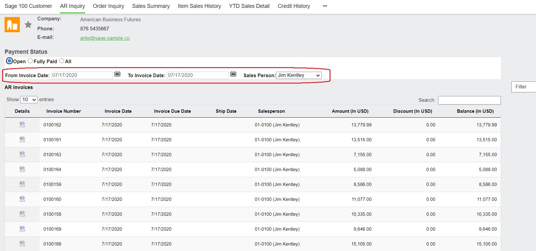 New modifications on Order and AR Inquiry tabs in GUMU™ for Sage CRM ...