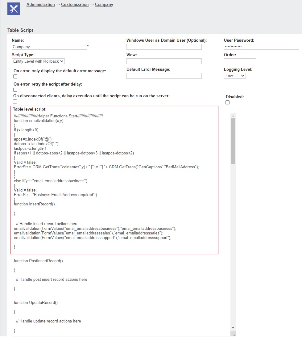 Mandate Company’s Phone and Email Address using Table level Script ...