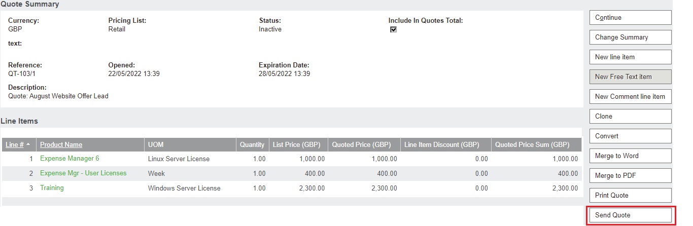 Sage CRM 2021 R2: Selection of Template while sending Quote or Order ...