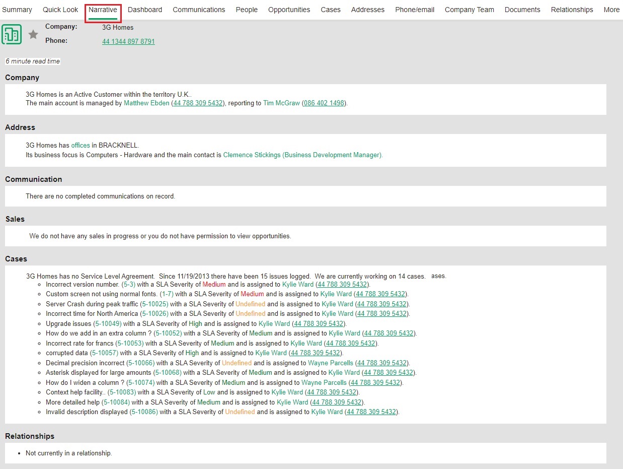 Narrative Summary for Company in Sage CRM 2023 R1 - Sage CRM – Tips, Tricks and Components