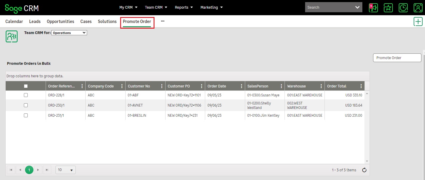 Bulk Promote in GUMU™ for Sage CRM – Sage 100 Integration. - Sage CRM – Tips, Tricks and Components