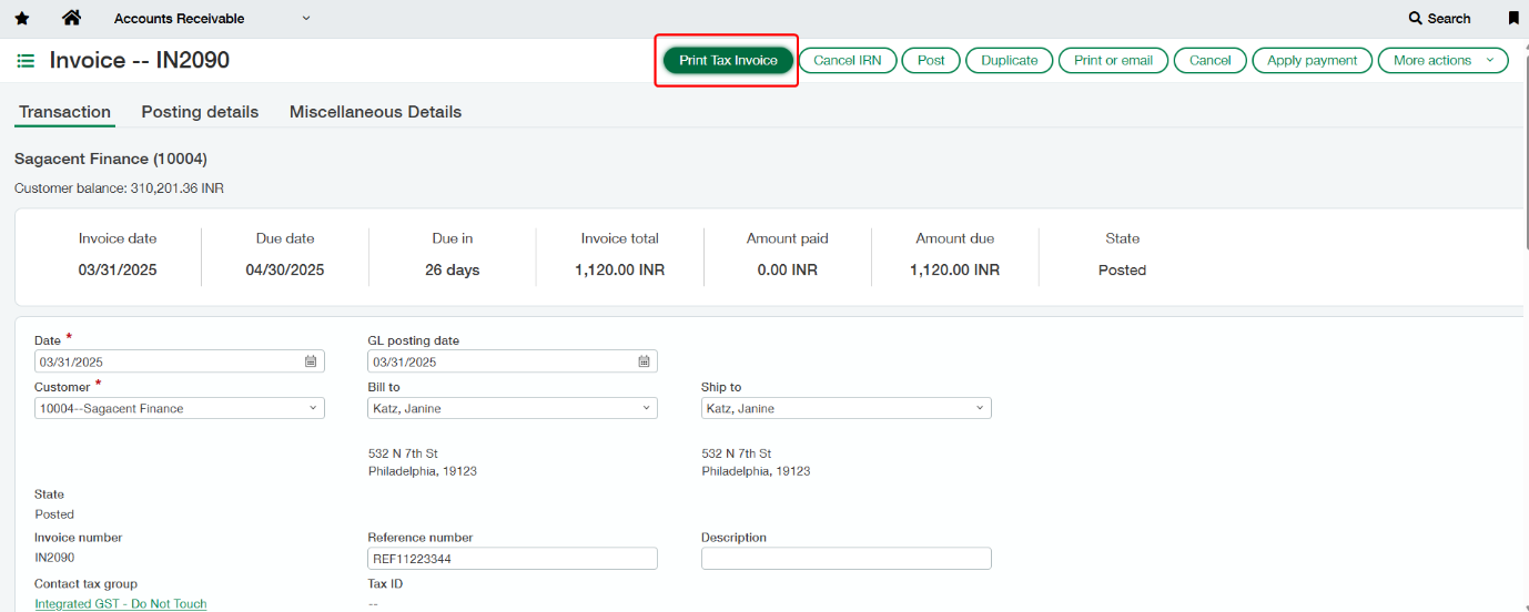 AR Tax Invoice in Sage Intacct - Sage Intacct – Tips, Tricks and Components