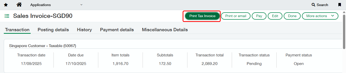 OE Tax Invoice Report In Singapore Localization with Sage Intacct ...