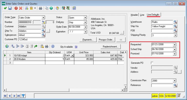 Sage 500: Update Ship Dates on All Sales Order Lines
