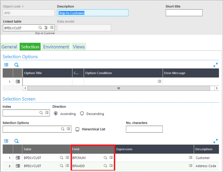 How to add dimensional field in object selection - Sage X3 – Tips, Tricks and Components