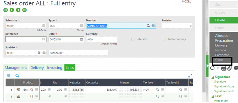 How to enable close button in Sales Order Screen | Sage Enterprise ...