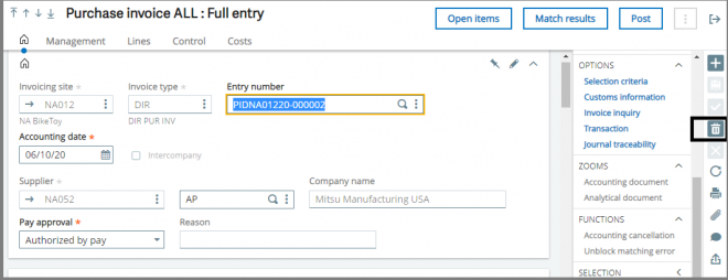 How to delete Purchase Invoice in SageX3