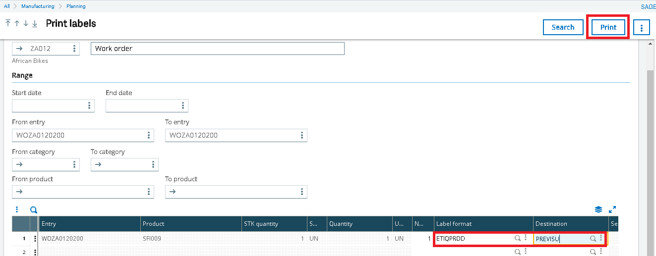 Printing labels with barcode for work-order in sage X3 manufacturing ...