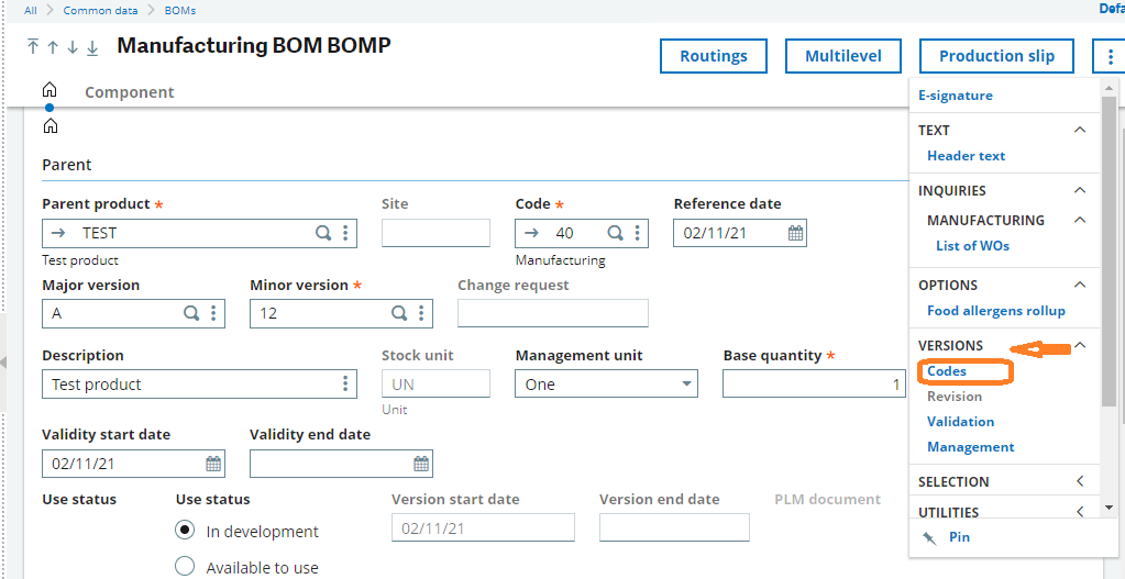 How to do BOM version validation in Sage X3 - Sage X3 – Tips, Tricks ...