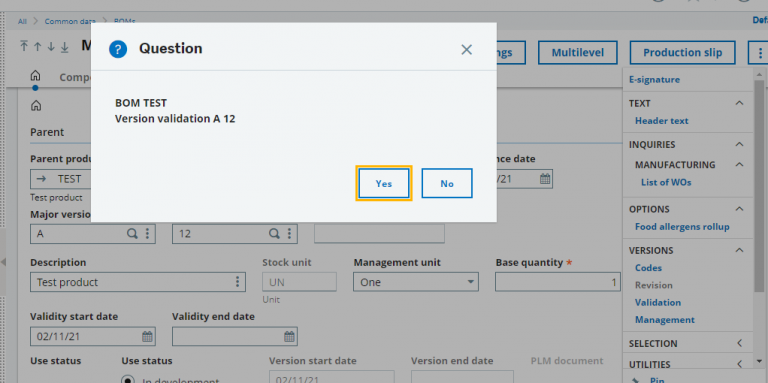 How to do BOM version validation in Sage X3 - Sage X3 – Tips, Tricks ...