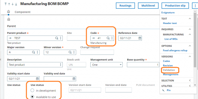 How to do BOM version validation in Sage X3 - Sage X3 – Tips, Tricks ...