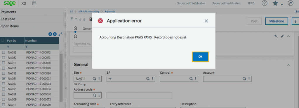 How to solve ‘Accounting destination’ error while creating payments in Sage X3 - Sage X3 – Tips ...