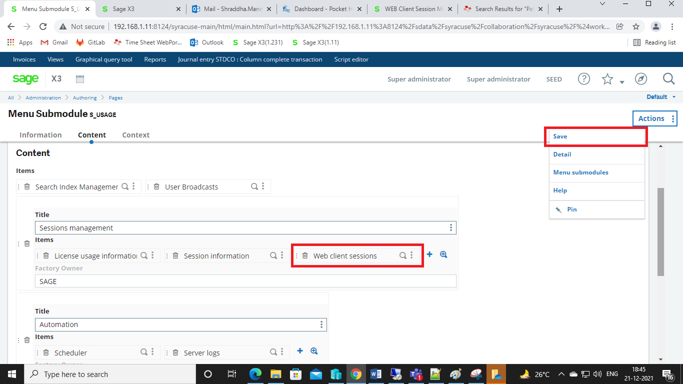 How to add missing Web Client Session menu in latest patches of Sage X3 ...