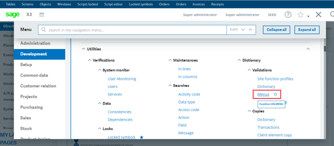 How to validate menu item - Sage X3 – Tips, Tricks and Components