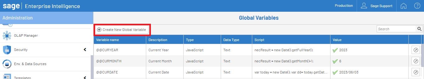 Global Variables in Sage Enterprise Intelligence