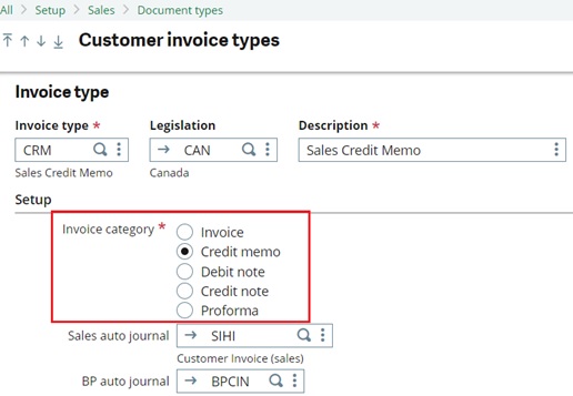 Document type setup on sales invoice entry transaction screen in Sage ...