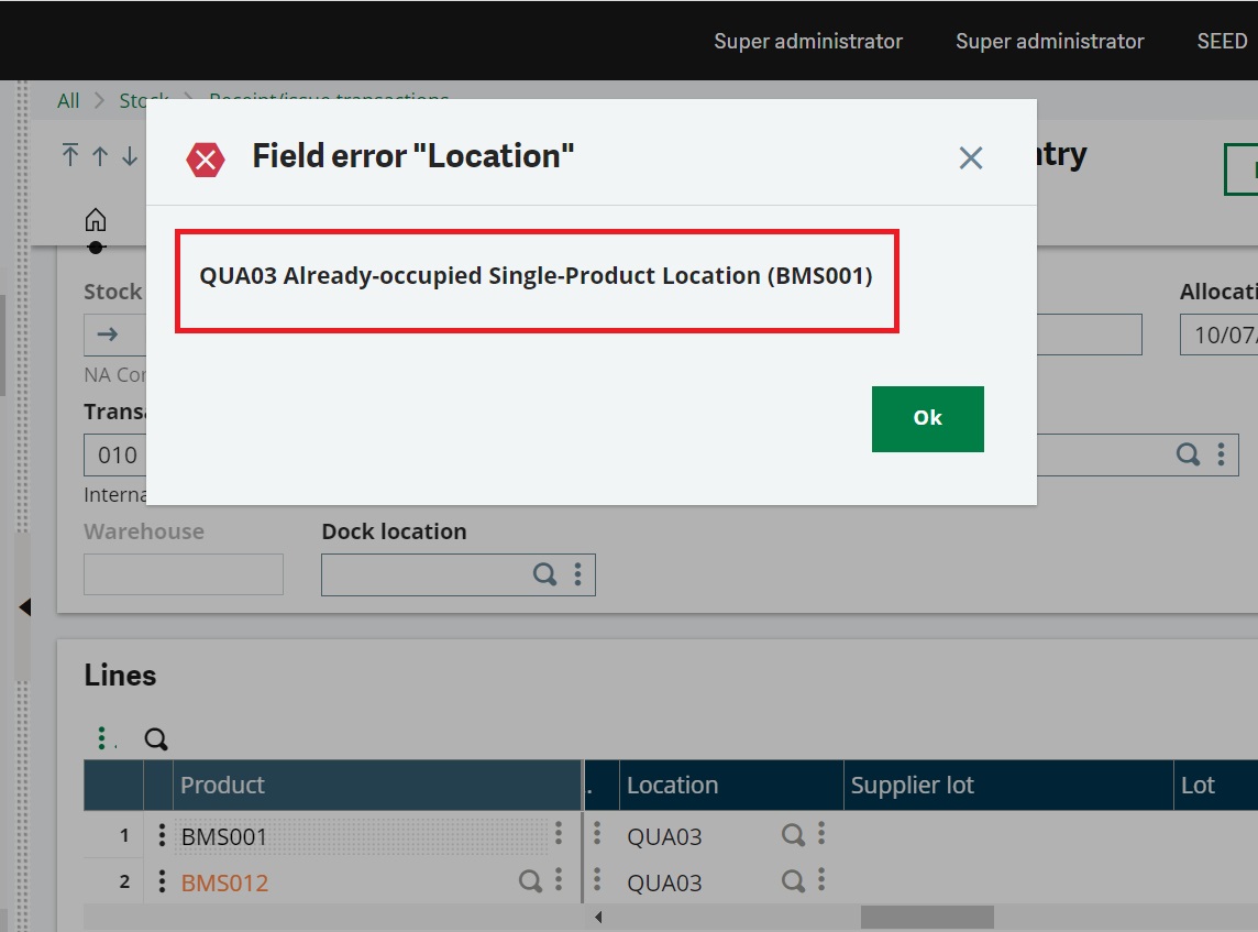 How to resolve 'Already Occupied Single-Product Location'