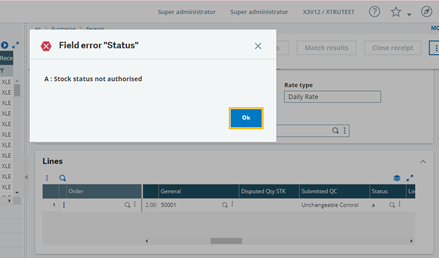 Error “A: Unauthorized stock status” while creating purchase receipt in Sage X3 - Sage X3 – Tips ...
