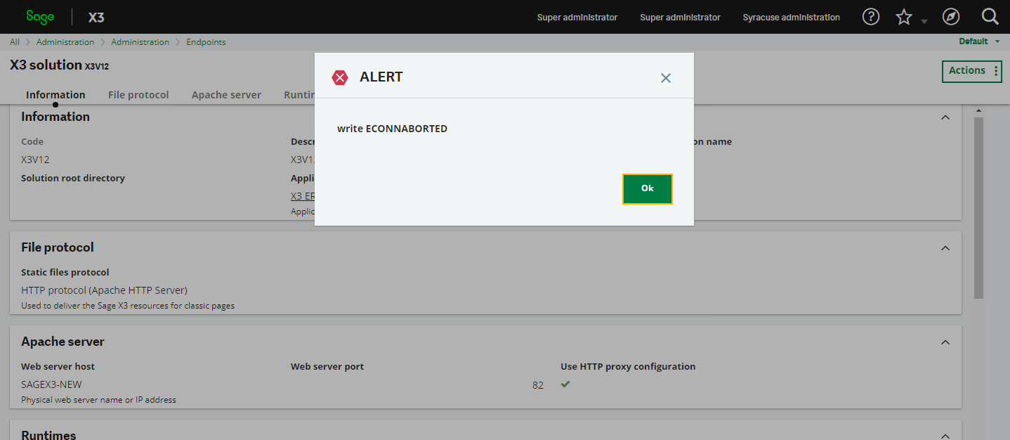 How to solve encountered error ‘write ECONNABORTED’ during installation/migration in Sage X3 ...