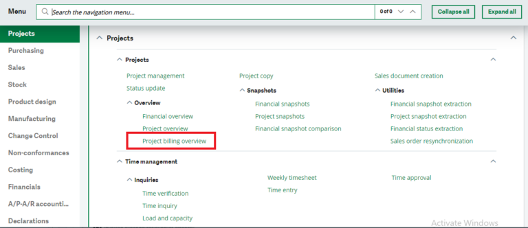 Project Billing Overview functionality in Sage X3 - Sage X3 – Tips, Tricks and Components
