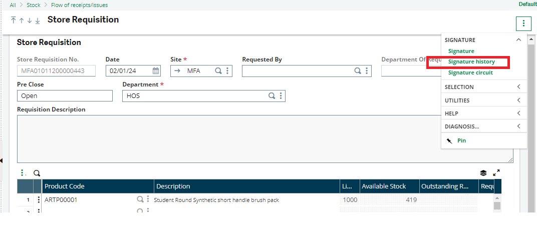 How to update the fields in the signature history table for a custom workflow in Sage X3