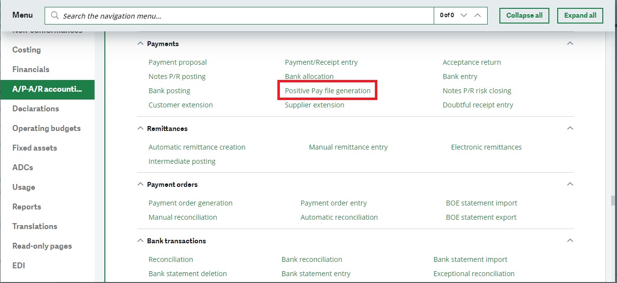 Positive Pay File Generation Functionality in Sage X3